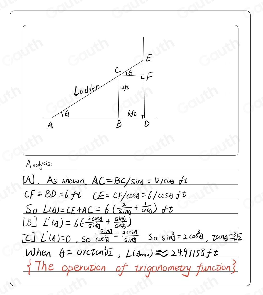 Solved: We wish to find the length of the shortest ladder that will ...