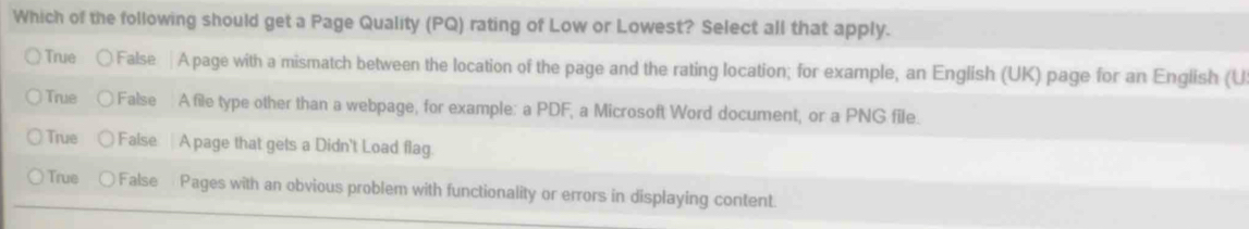 Solved: Which of the following should get a Page Quality (PQ) rating of ...