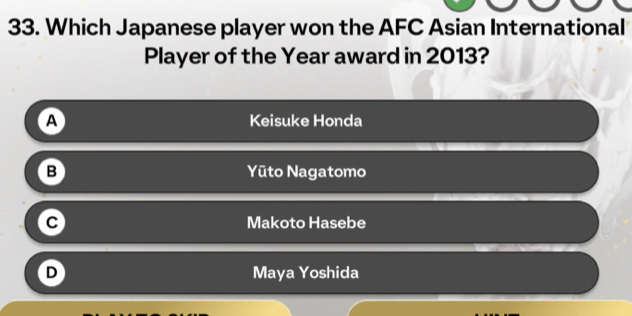 Solved: Which Japanese player won the AFC Asian International Player of ...