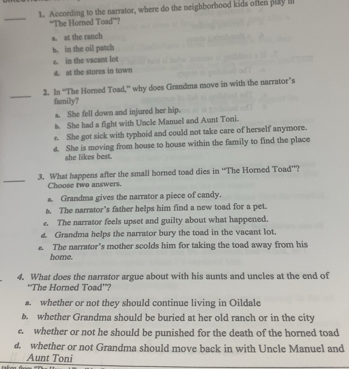 Solved: According to the narrator, where do the neighborhood kids often ...