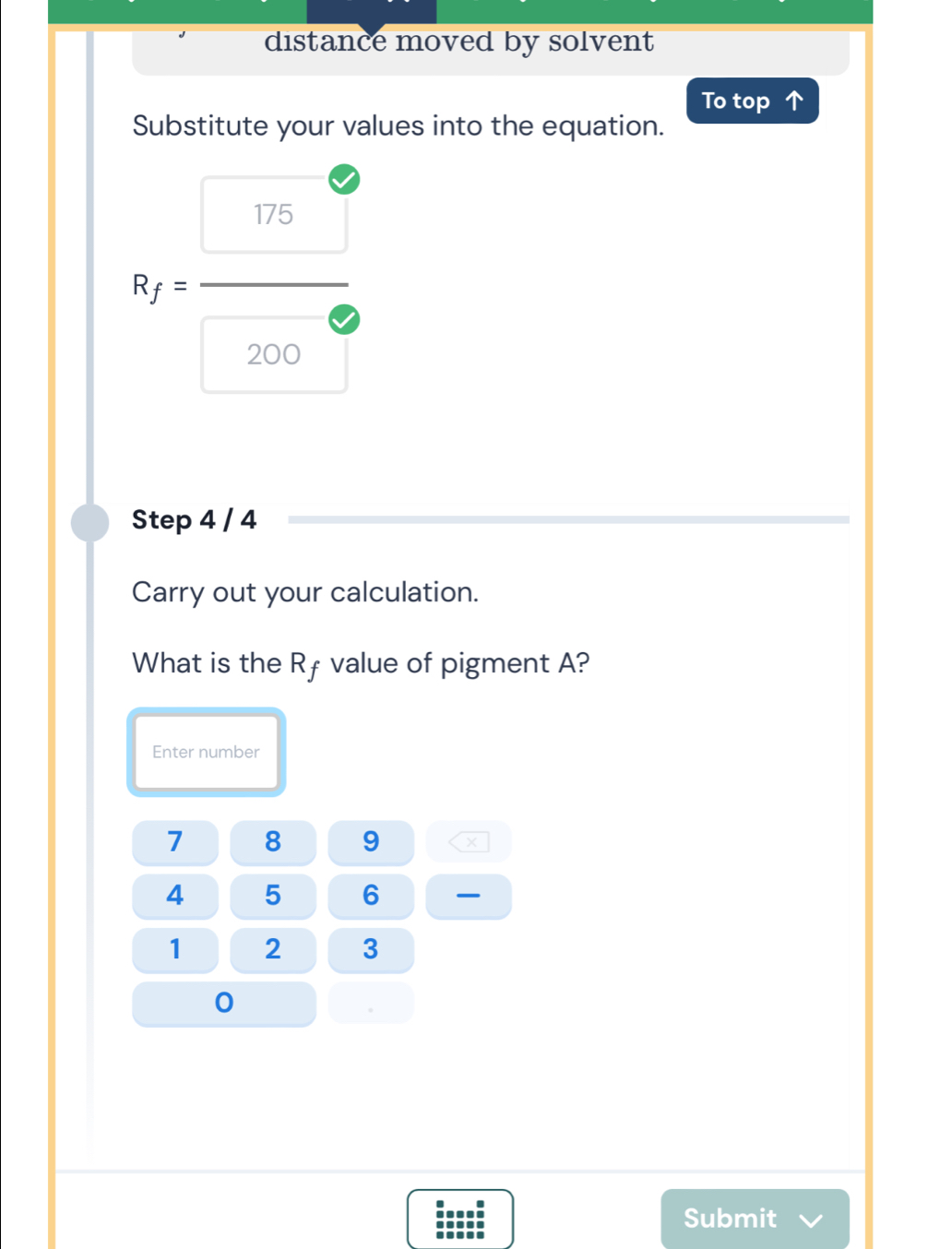 Solved: distance moved by solvent To top Substitute your values into ...