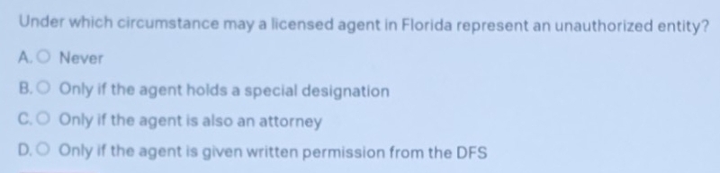 Solved: Under which circumstance may a licensed agent in Florida ...