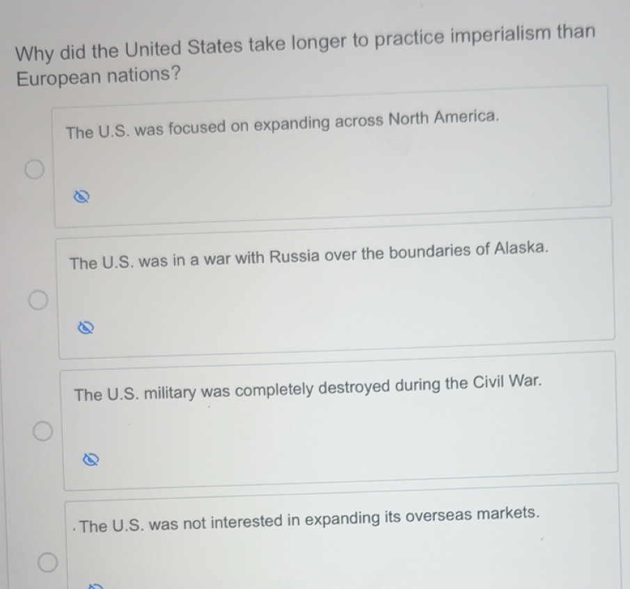 Solved: Why did the United States take longer to practice imperialism ...