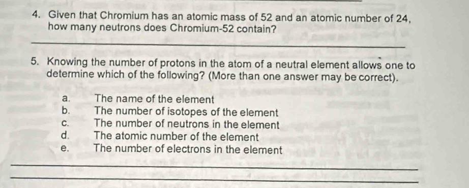 Solved: Given that Chromium has an atomic mass of 52 and an atomic ...