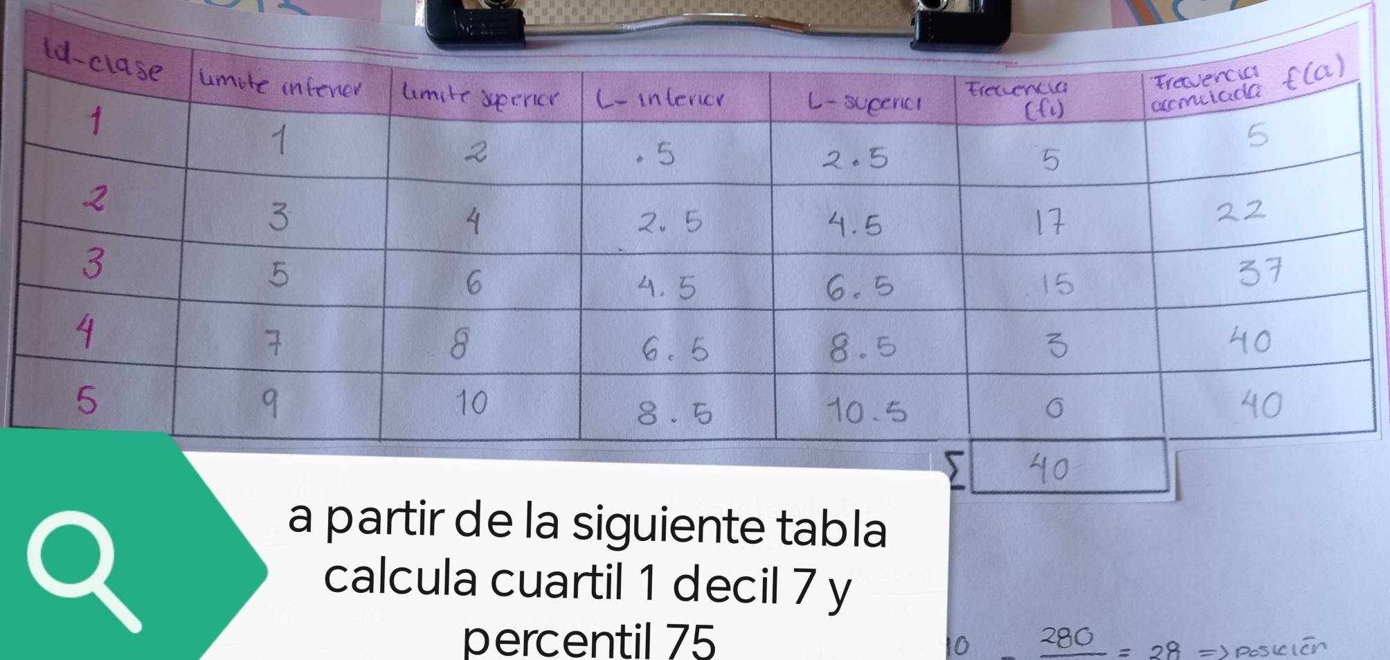 Resuelto:a partir de la siguiente tabla calcula cuartil 1 decil 7 y ...