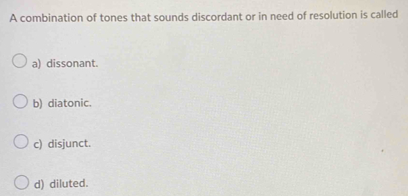 Solved: A combination of tones that sounds discordant or in need of ...