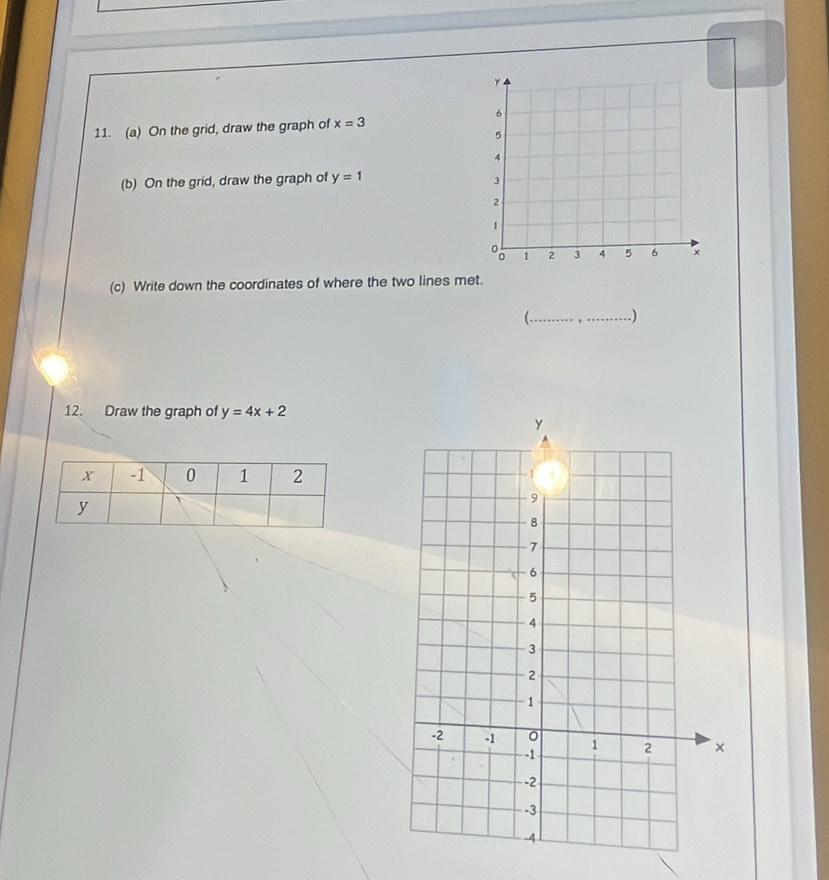 تم الحل:On the grid, draw the graph of x=3 (b) On the grid, draw the ...
