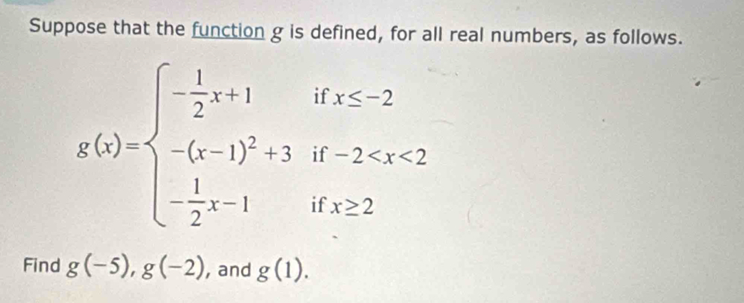 Solved: Suppose that the function g is defined, for all real numbers ...