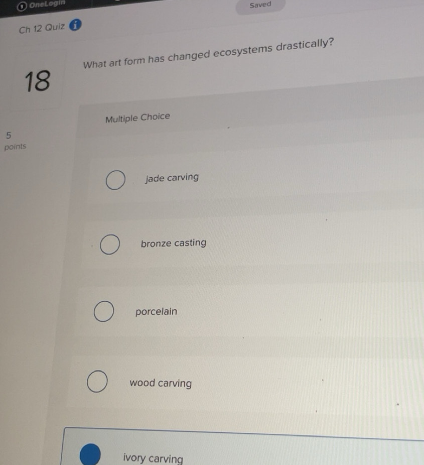 Solved: OneLogin Saved Ch 12 Quiz A What art form has changed ...