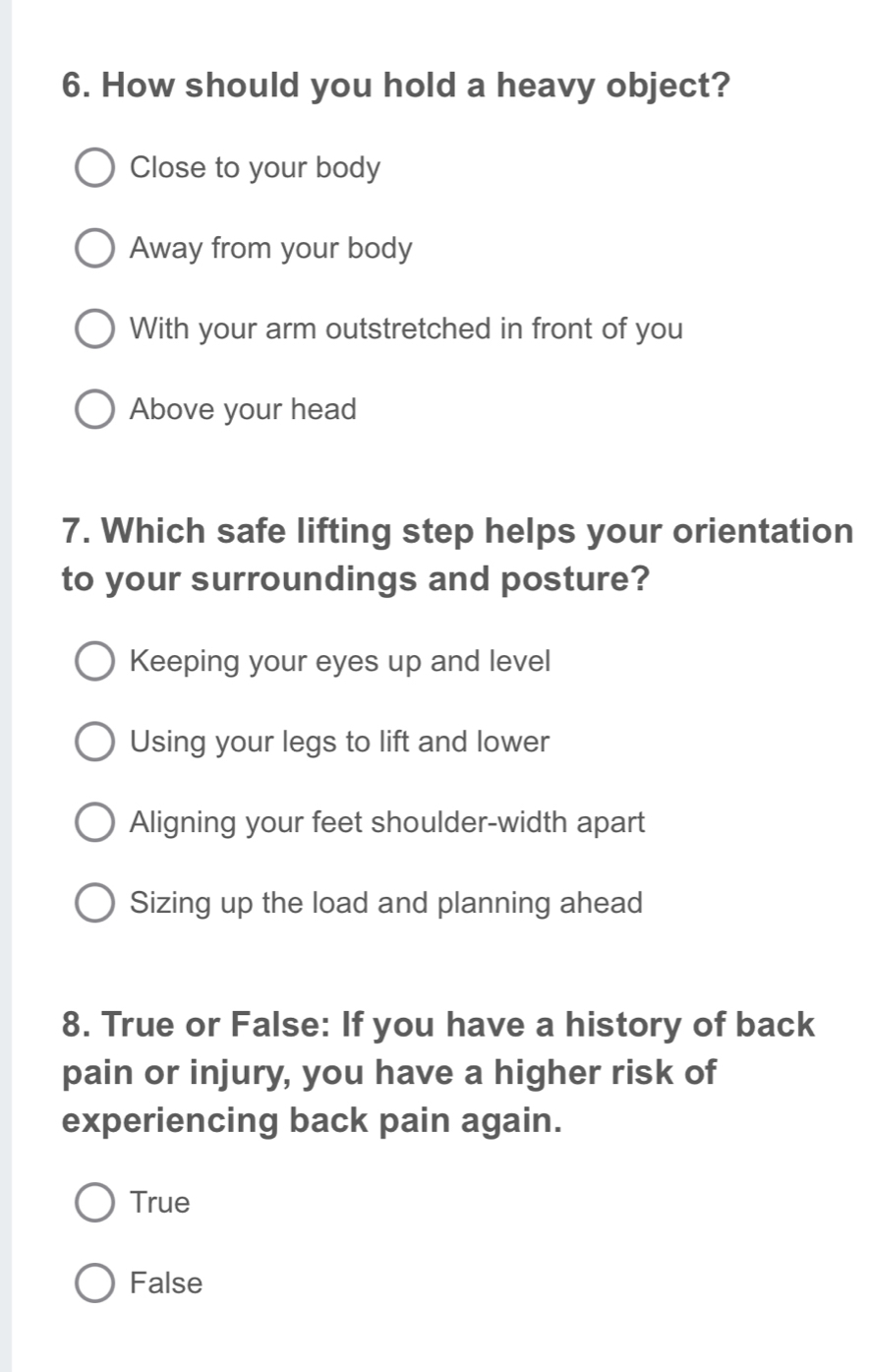 Solved: How should you hold a heavy object? Close to your body Away ...