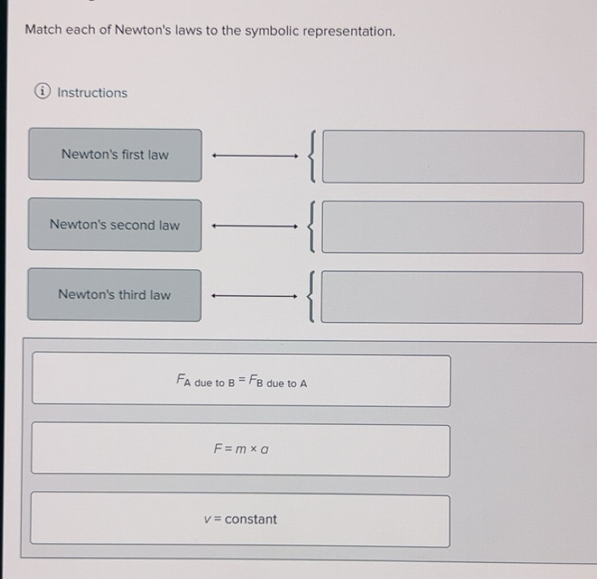 Solved: Match each of Newton's laws to the symbolic representation. ① ...