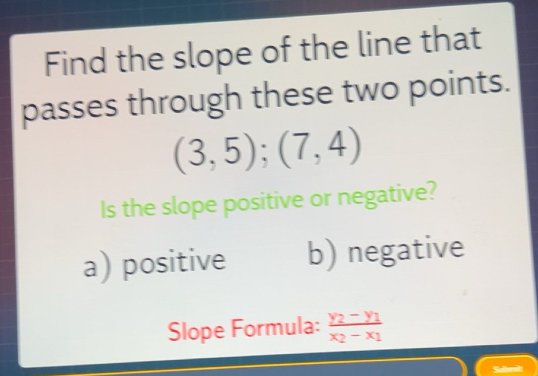 Solved: Find the slope of the line that passes through these two points ...