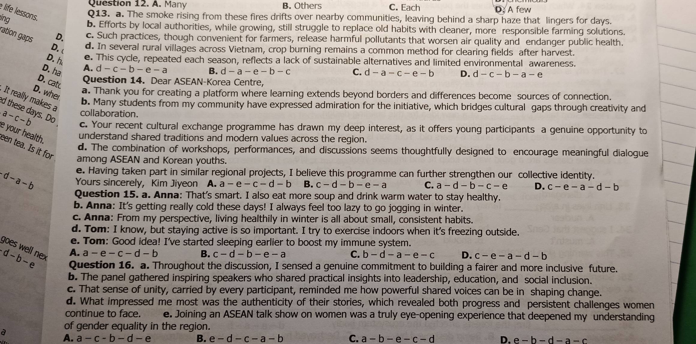 Giải quyết:A. Many B. Others C. Each A few life lessons. ing Q13. a ...