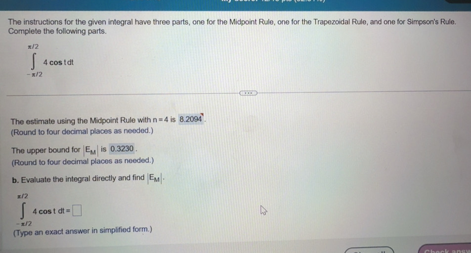 Solved: The instructions for the given integral have three parts, one ...