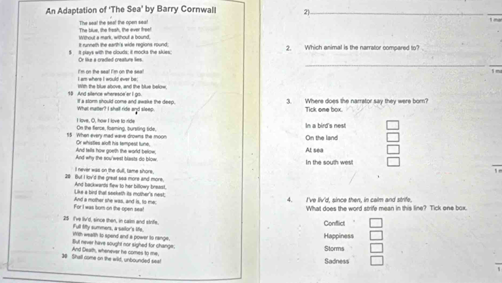 Solved: An Adaptation of ‘The Sea’ by Barry Cornwall_ 2) The sea! the ...