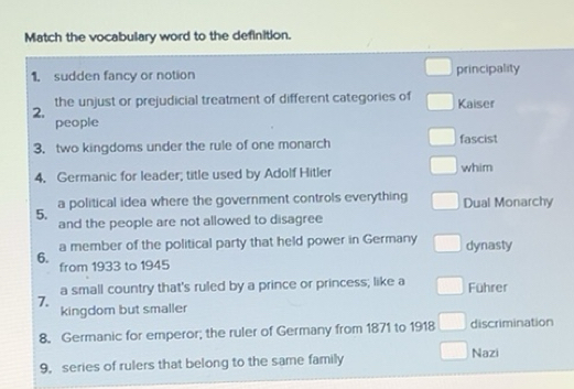 Solved: Match the vocabulary word to the definition. 1. sudden fancy or ...
