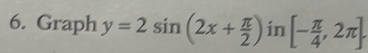Solved: Graph y=2sin (2x+ π /2 ) in [- π /4 ,2π ]. [Math]