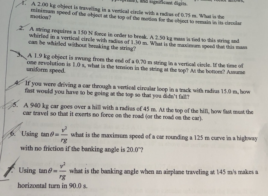Solved: or anows. prale), and significant digits. 1. A 2.00 kg object ...