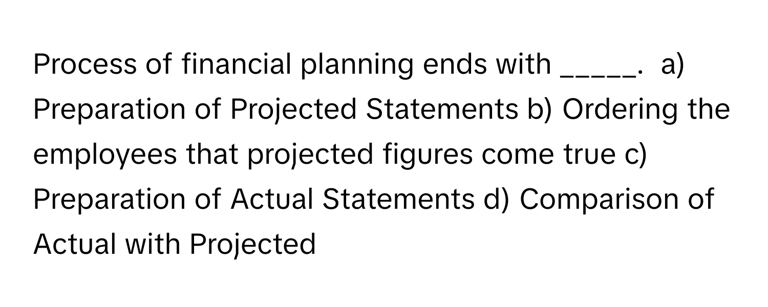 Solved: Process of financial planning ends with _____. a) Preparation ...