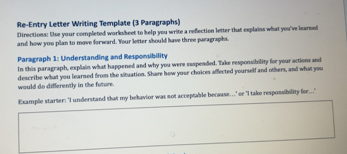 Solved: Re-Entry Letter Writing Template (3 Paragraphs) Directions: Use ...