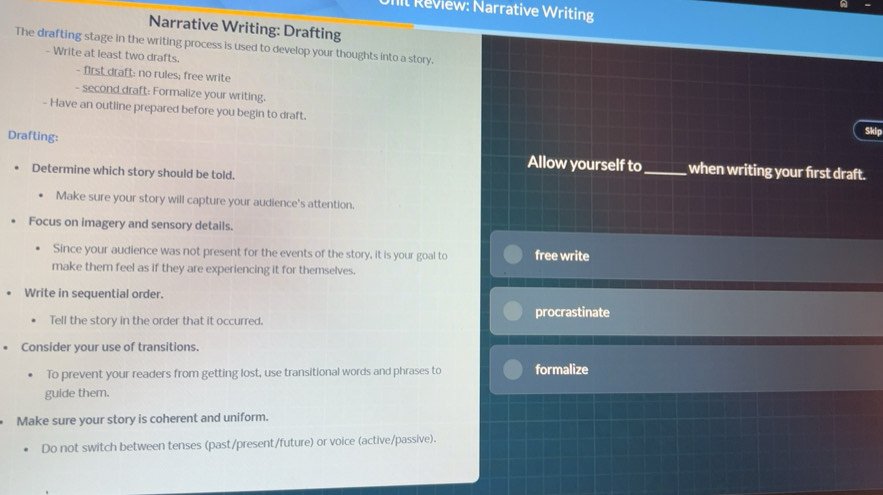 Solved: Il Review: Narrative Writing Narrative Writing: Drafting The ...