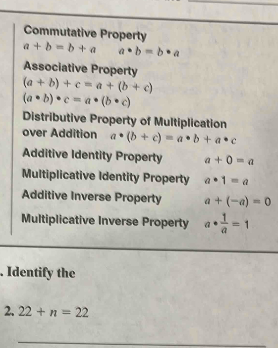 Solved: Commutative Property a+b=b+a a· b=b· a Associative Property (a ...