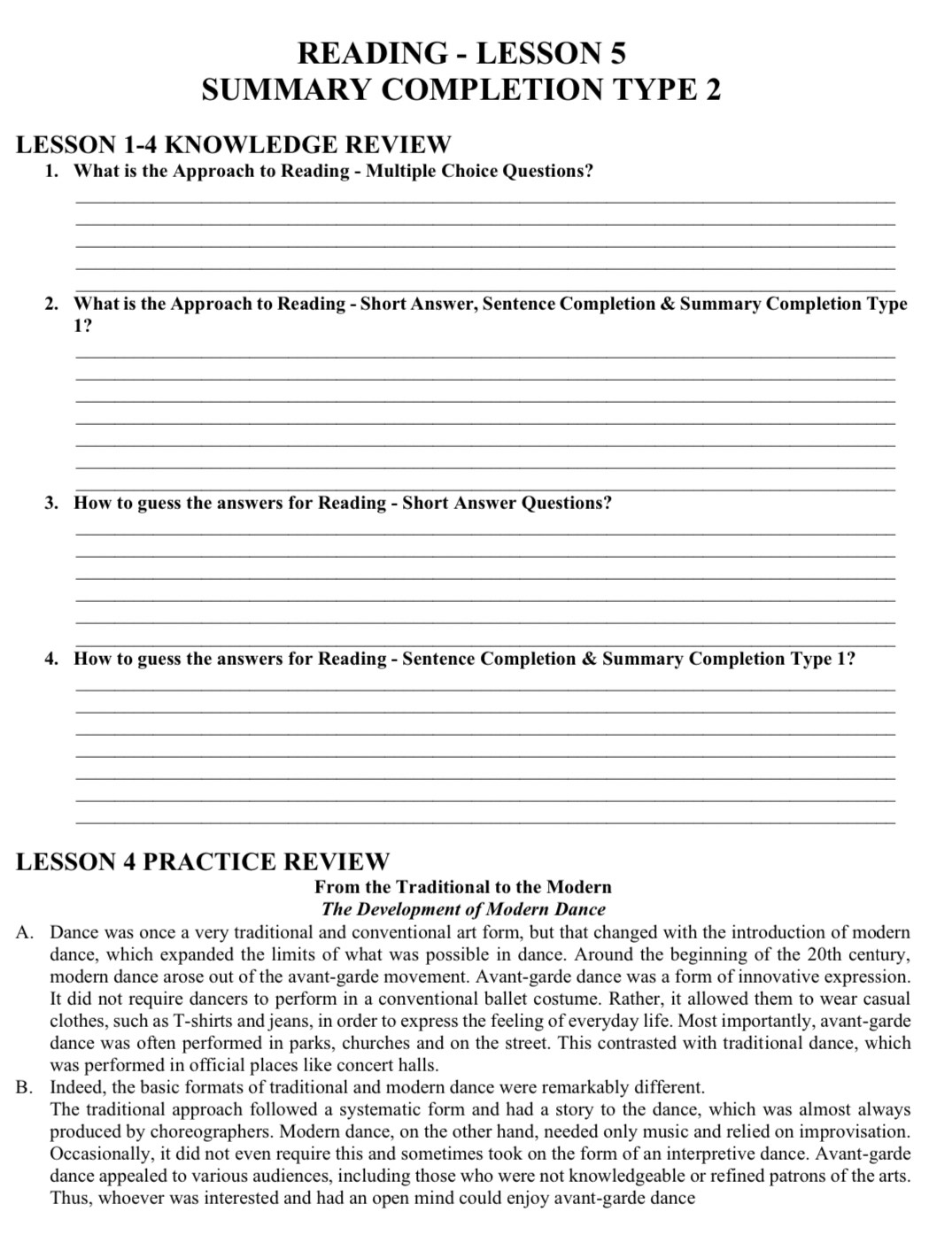 Giải quyết:READING - LESSON 5 SUMMARY COMPLETION TYPE 2 LESSON 1-4 ...