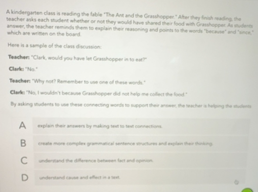 Solved: A kindergarten class is reading the fable "The Ant and the ...
