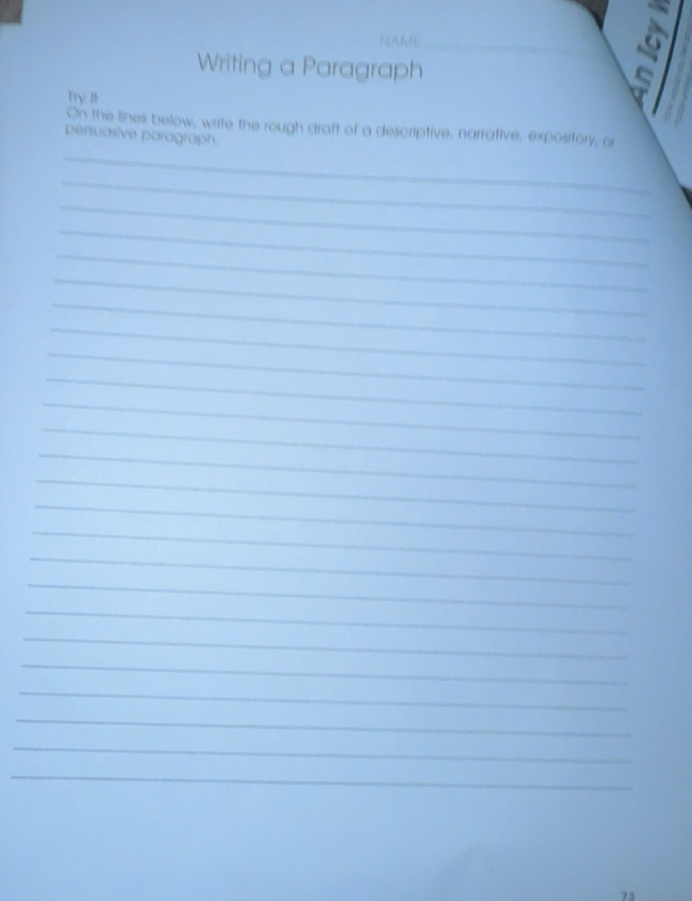 Solved: NAME_ Writing a Paragraph Try It On the lines below, write the ...