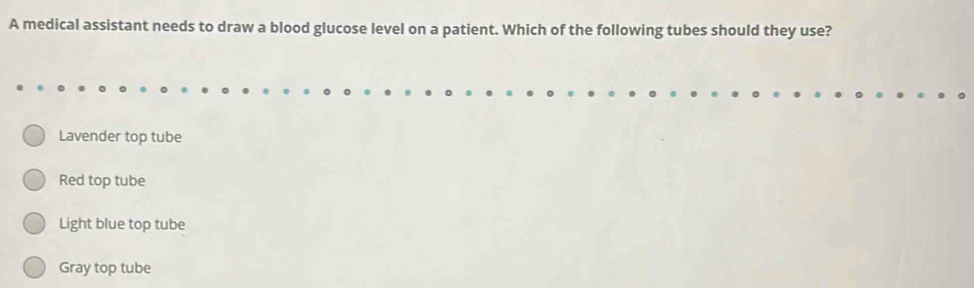 Solved: A medical assistant needs to draw a blood glucose level on a ...