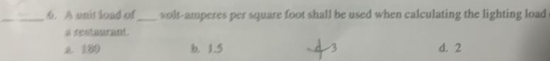 Solved: A unit load of_ volt-amperes per square foot shall be used when ...