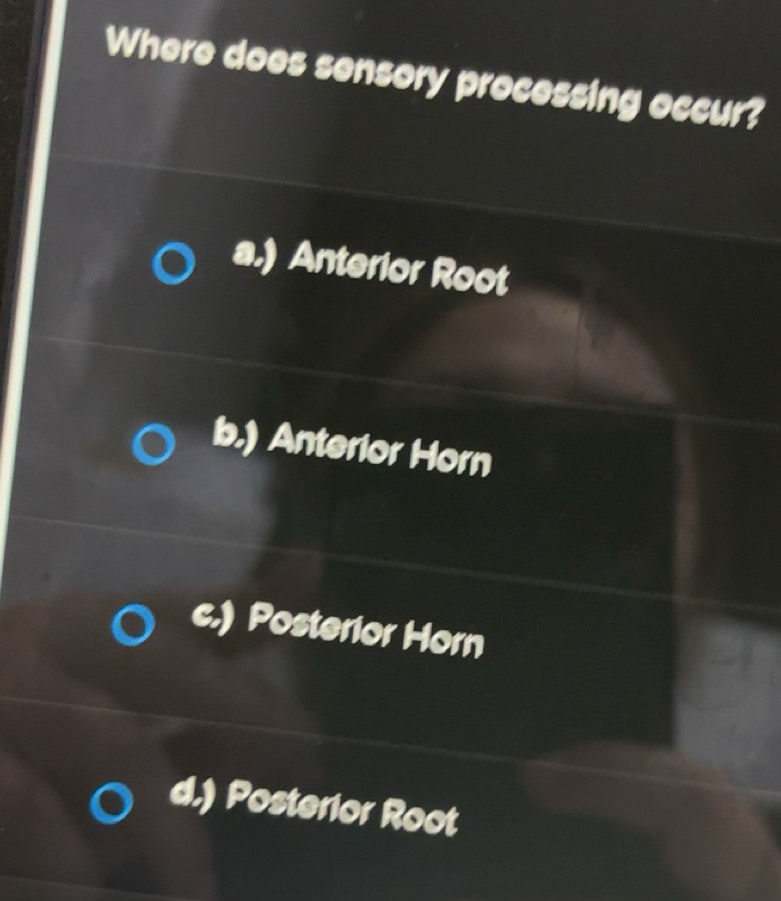 Solved: Where does sensory processing occur? a.) Anterior Root b ...