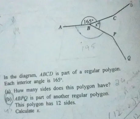 Solved: In the diagram, ABCD is part of a regular polygon. Each ...