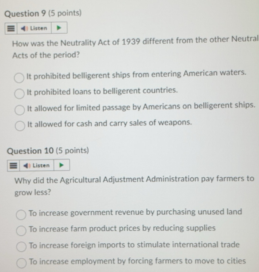 Solved: How was the Neutrality Act of 1939 different from the other ...