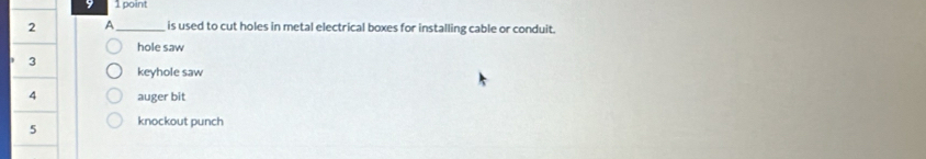 Solved: A_ is used to cut holes in metal electrical boxes for ...