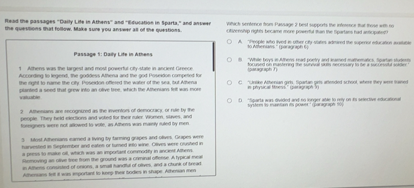 Solved: Read the passages “Daily Life in Athens” and “Education in ...