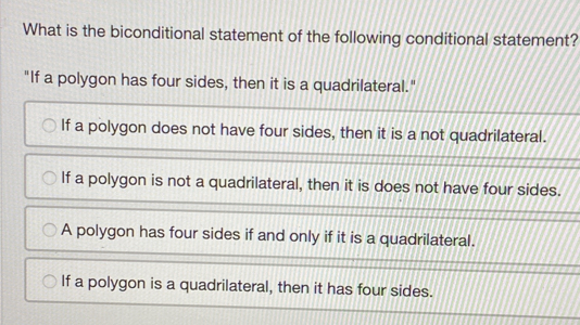 What is the biconditional statement of the following conditional ...