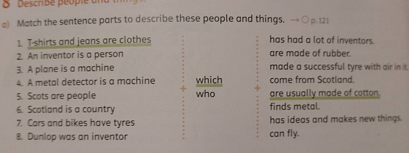Gelöst:Describe people and thí a) Match the sentence parts to describe ...