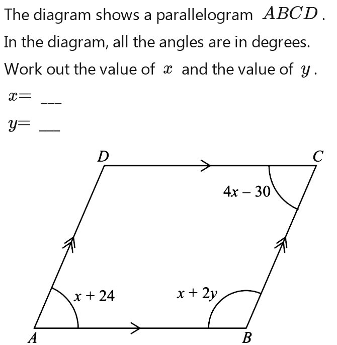 Solved: The diagram shows a parallelogram ABCD. In the diagram, all the ...