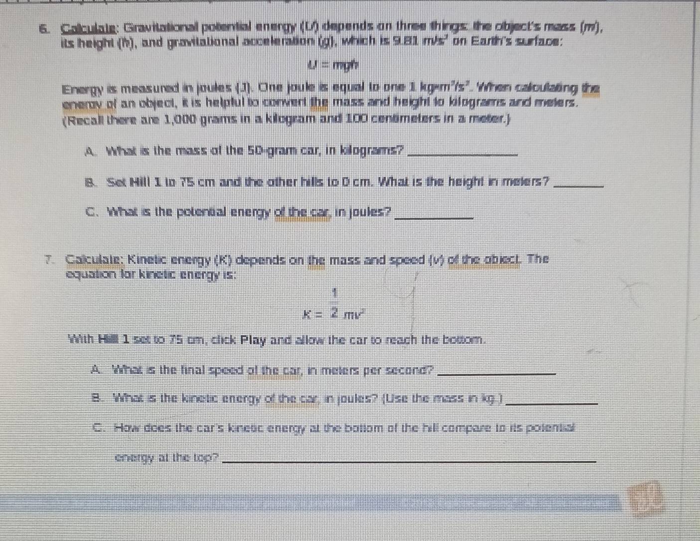 Solved: Calculate: Gravitational potential energy (U) depends on three things: the cibject's ...