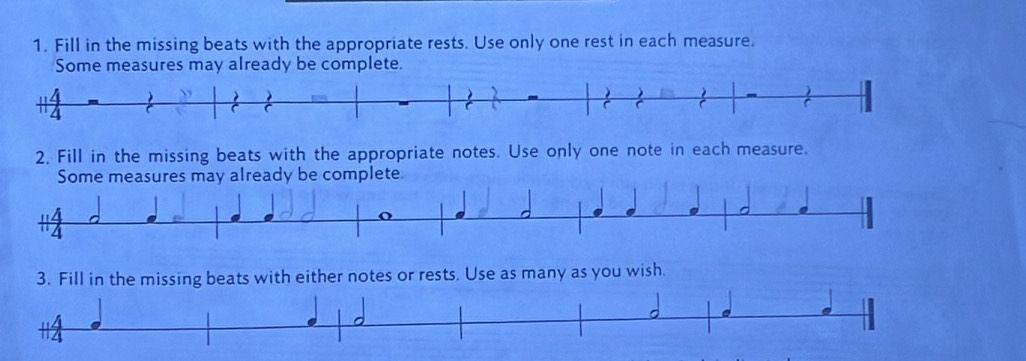Solved: Fill in the missing beats with the appropriate rests. Use only ...