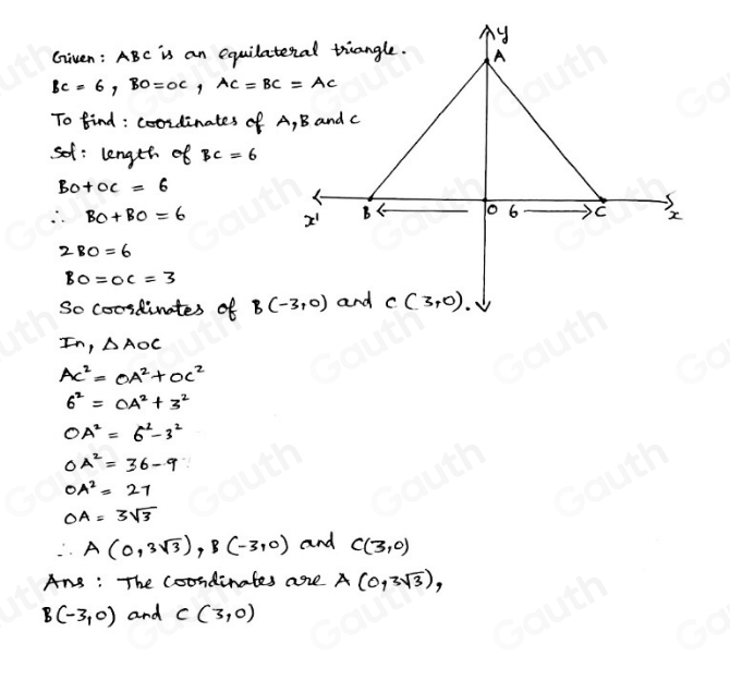 Solved Abc Is An Equilateral Triangle As Shown In The Figure Find The Coordinates Of Its
