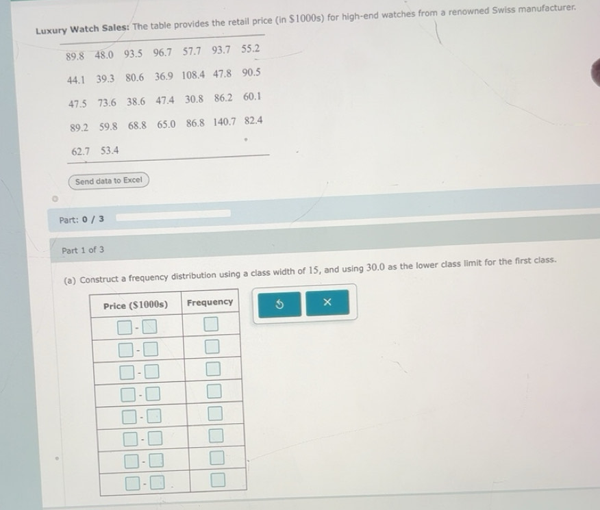 Solved: Luxury Watch Sales: The table provides the retail price (in ...