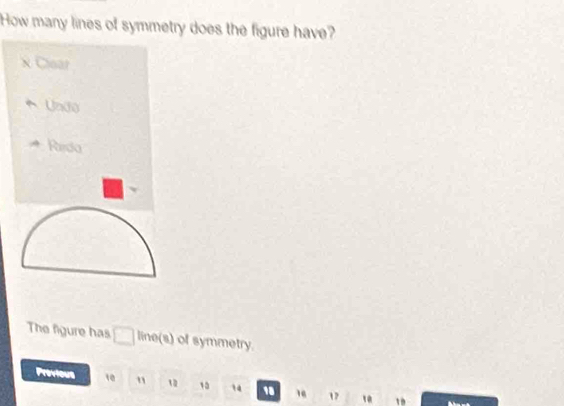 Solved: How many lines of symmetry does the figure have? x Cloar Undo Reda The figure has line(s ...