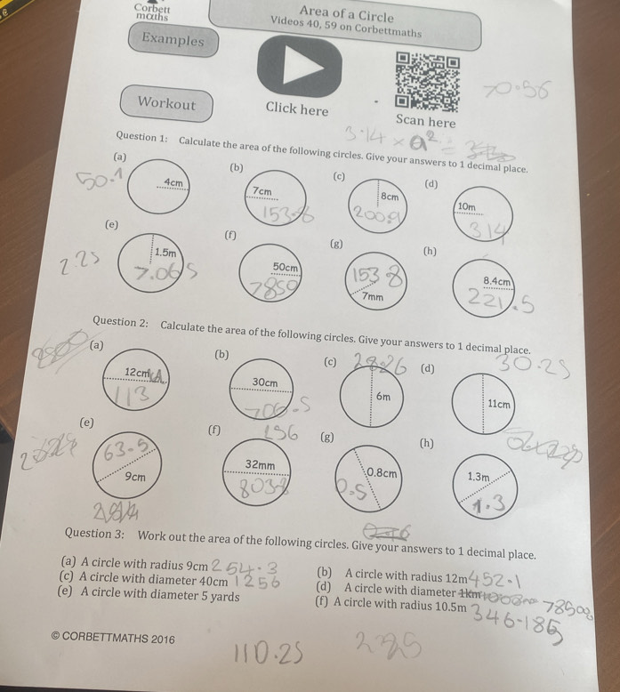 Solved: Area of a Circle Corbett maths Videos 40, 59 on Corbettmaths ...