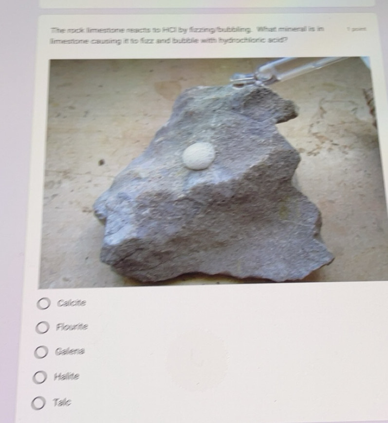 Solved: The rock (imestone reacts to HCI by fizzing/bubbling. What ...