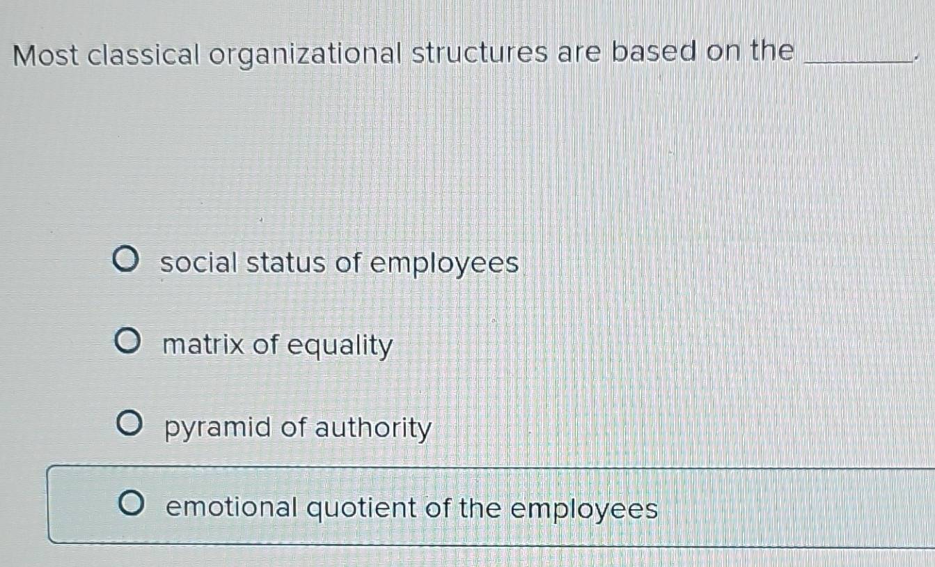 Solved: Most classical organizational structures are based on the ...
