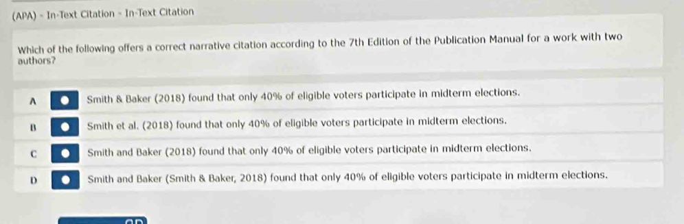 Solved: (APA) - In-Text Citation - In-Text Citation Which of the ...