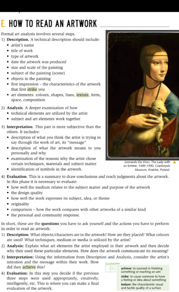 Risolto:HOW TO READ AN ARTWORK Formal art analysis involves several ...