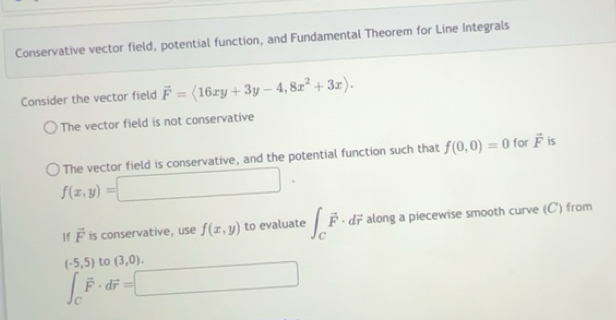 Solved: Conservative vector field, potential function, and Fundamental Theorem for Line ...